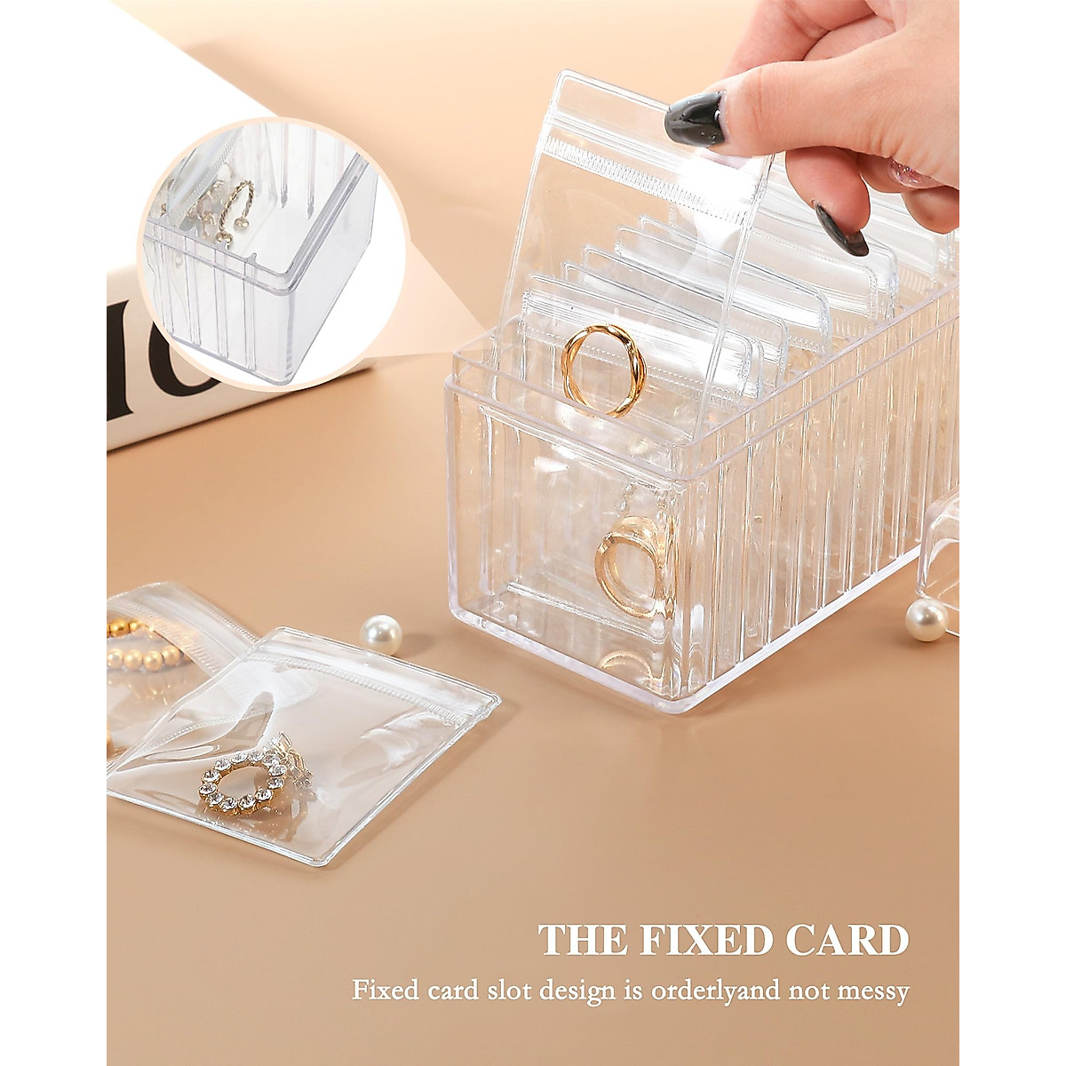 HOMEHIVE Acrylic Jewelry Box Organizer, Clear Jewelry Organizer and Storage with 20 Portable Anti Tarnish Jewelry bags, Travel Jewelry Case for Earrings/Rings/Necklaces Gift for Women Girls, Clear