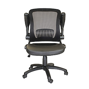 OFFICE FACTOR Ergonomic Office Chair Mesh Back Faux Leather Seat, Computer Chair with Padded Flip-Up Arms Lumbar Support Executive Chair for Home Office (Black Chair)