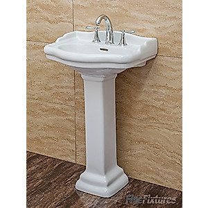 Fine Fixtures, Roosevelt White Pedestal Sink - 22 Inch Vitreous China Ceramic Material (8 Inch Faucet Spread Hole)