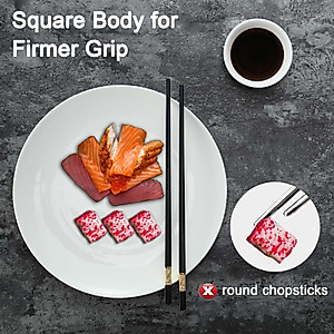 10 Pairs Chopsticks Reusable, Funnydin 9.4'' Heat-Resistant Fiberglass Chopsticks Reusable, Square Non-Slip Design Reusable ChopSticks, Odorless Chop Sticks Use for Eating & Cooking, Dishwasher Safe