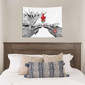 Mosytuky Moose Kissing Under Mistletoe Tapestry Wall Hanging Decor For Living Room Bedroom Dorm Classroom Office Decor 29x37 Inch