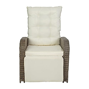 Flash Furniture Nemo Indoor/Outdoor Patio Wicker Rattan Recliner, Lounge Chair with Flip-Up Side Table, Beige/Brown