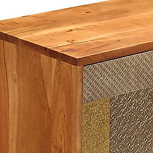 VanTook Mid Century Sideboard Storage Cabinet Wood Buffet Server Cabinet with 2 Metal Details Doors, Industrial Storage Organizer for Living Room Kitchen Entryway Brown