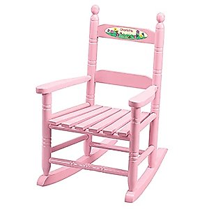 Fox Valley Traders Personalized Childrens Rocking Chair, Features Classic Rocker Design and Hardwood Construction, Pink Finish with Flowers & Buterflies Design