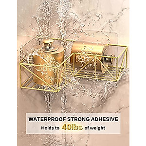 Iperlife Corner Shower Caddy Gold, Adhesive Shower Shelf Corner Shower Organizer with Hooks, 2-Pack Wall Mounted Bathroom Shelf for Inside Shower (Only Fits 90° Right Angle Corner)