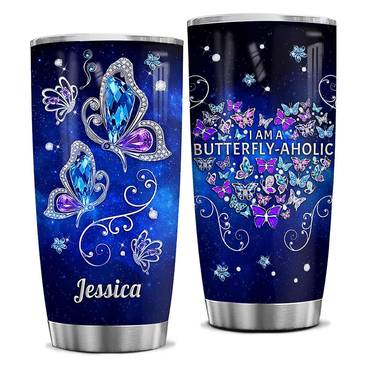 Wassmin Personalized Butterfly Stainless Steel Vacuum Insulated Tumbler With Lid - Custom Name Tumbler 20 Oz 30 Oz Double Walled Insulated Coffee Cup for Gym Fitness Travel