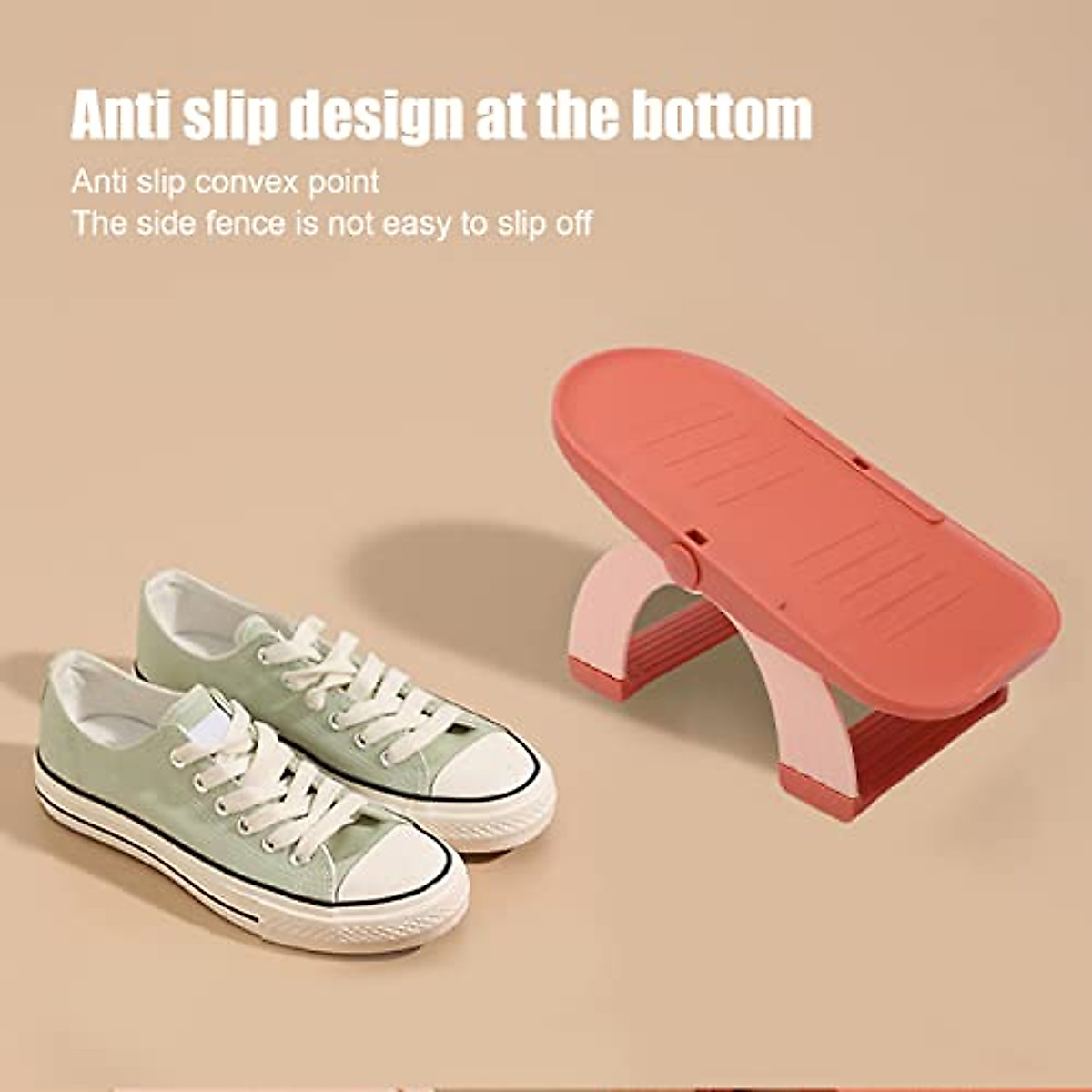 Shoe Slot Organizer, Shoe Holder 2 Layers Convenient Practical Bridge Type 3 Levels Adjustable Space Saving PP Material Residential Apartment (Orange)