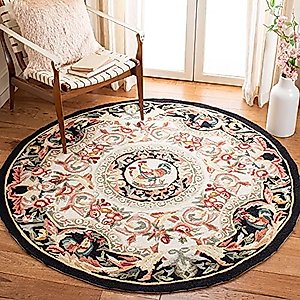 SAFAVIEH Chelsea Collection 3' Round Ivory / Black HK48K Hand-Hooked French Country Wool Area Rug