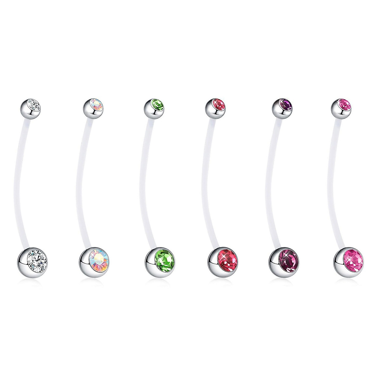 Lenacou 14G Pregnancy Belly Button Rings Clear Long Flexible Bioplast Sport Maternity Navel Retainer CZ Balls Body Piercing 38mm