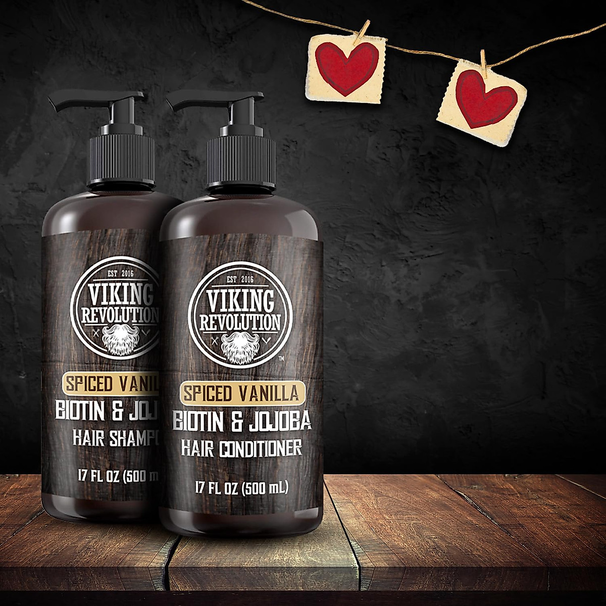 Viking Revolution Spiced Vanilla Mens Shampoo and Conditioner Set with Biotin and Jojoba Oil - Natural Hair Shampoo and Hair Conditioner for Men with Vitamin B5 - Mens Shampoo for Thinning Hair (17Oz)