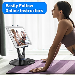 DeskLogics iPad Tablet Stand Holder for Desk - 6 inch to 13 inch - Stable, Adjustable - 360° Swivel Angle Pen Phone iPad Stand for Store, Retail Kiosk, Reception, Home Office, Gift Ideas - Black