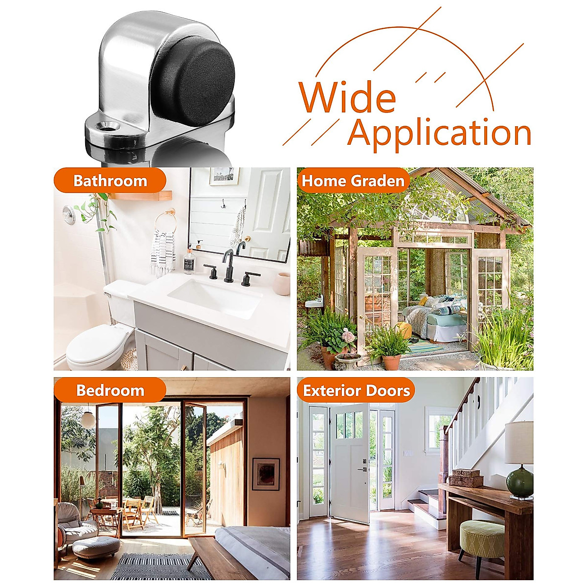 PHITUODA 1.3 Inch / 33mm Heavy Duty Floor Door Stopper, Floor Mount Door Stop with Silent Rubber Bumper, Stainless Steel Brushed Finish - Pack of 1