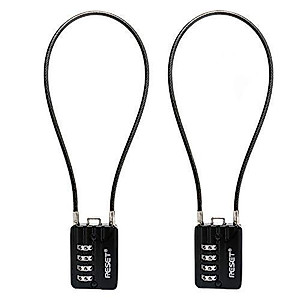 RESET-200 4 Digit Combination Padlock with 12 inches Steel Cable,Cable Lock for Locker Luggage Suitcase Gun Case Toolbox Helmet Black,2 Pack