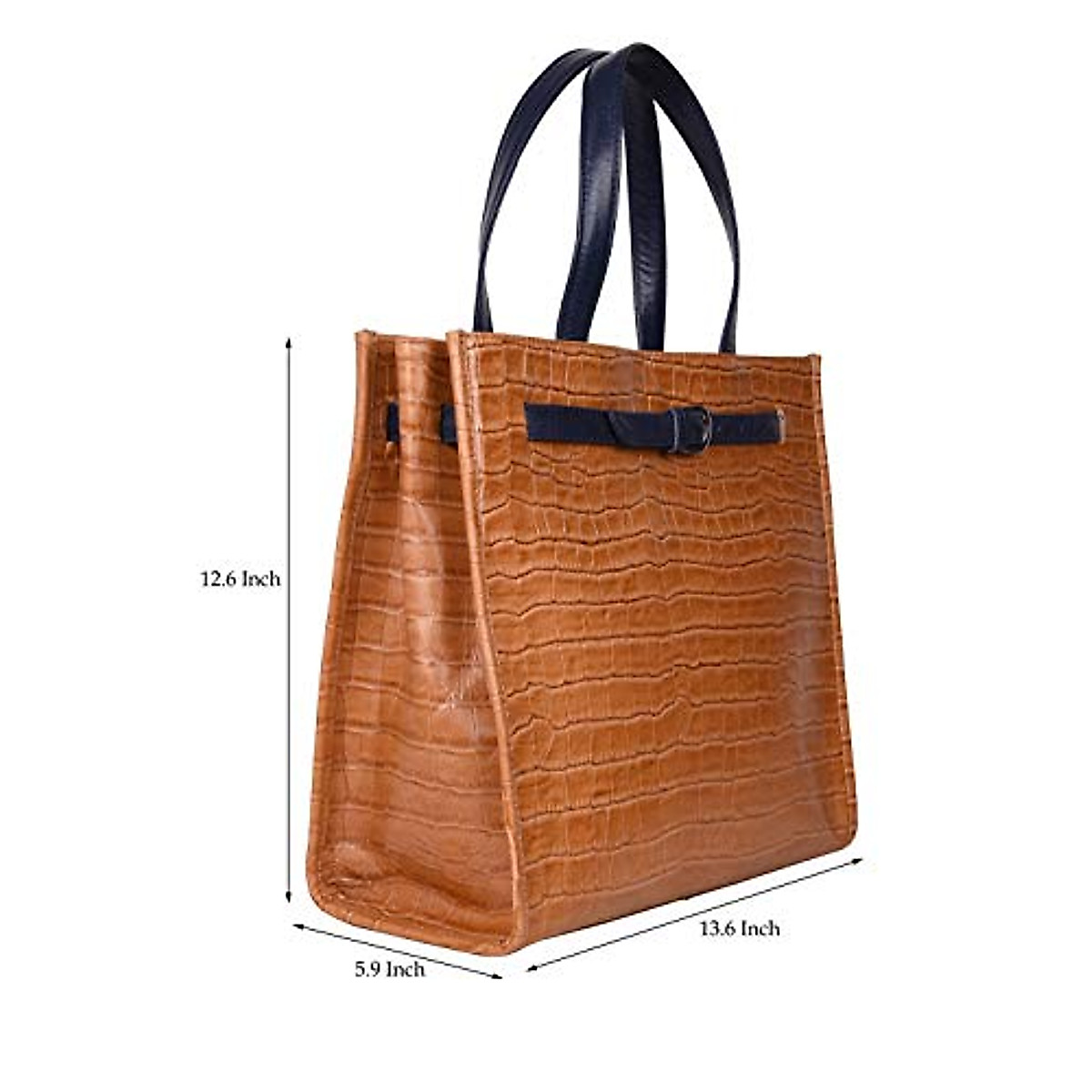ANTONIO VALERIA Emma Camel Colour Croco Print Premium Leather Top-Handle Tote for Women