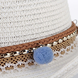 GEMVIE Cowboy Cowgirl Floppy Sun Hat Fedora Straw Wide Brim Bucket Beach Cap White 58cm