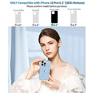 MIODIK for iPhone 13 Pro Case Clear Glitter, with Screen Protector + Camera Lens Protector, [Non-Yellowing] Crystal Women Girls Protective Shockproof Phone Case 6.1 inch - Sparkle Clear