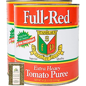 Stanislaus, Full Red Extra Heavy Tomato Puree (Pack of 2), Chicago-style Pizza & Passato-Style Sauces, Size #10 Can (6 lb, 6 oz) 102 oz (each) + Includes-Free Basil Leaves from Rhino Fine Foods.071oz