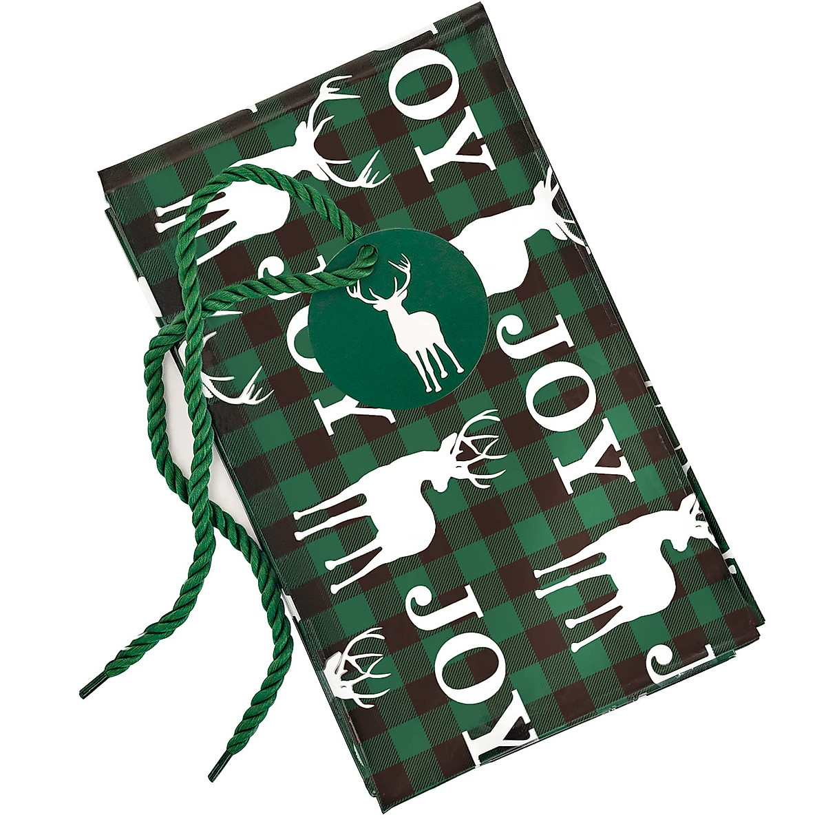 Loveinside Jumbo Large Plastic Gift Bag, Christmas Design Plastic Bag with Tag and Tie for Holiday - 56" x 36", 1 Pcs - Green Reindeer