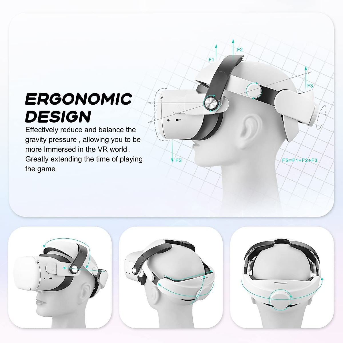 Eyglo M5 Head Strap for Oculus Quest 2/Meta Quest 2 - Adjustable Halo Strap Reduce Pressure On Face, Pad Thick Sponge Cushion Foldable Headband Enhance Support and Comfort in VR