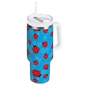 ARGTILDN 30 oz Tumbler Ladybugs Daisy Insulated Travel Mug with Handle and Straw Lid Stainless Steel Vacuum Coffee Cup Tea Beverage Container Water Bottles for Car Sports office
