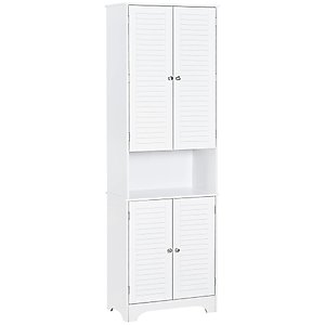 HOMCOM Tall Narrow Bathroom Storage Cabinet with Doors and Shelf Adjustability, Freestanding Bathroom Linen Cabinet with 2 Cabinets and Countertop, Bathroom Floor Cabinet, White
