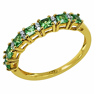Carillon Tsavorite 2.5MM Natural Gemstone 925 Sterling Silver Ring Wedding Ring (Yellow Gold Plated) for Women (7)