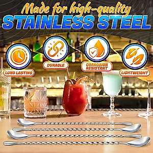 4Pcs Bar Spoon Cocktail Mixing Spoon - 12" Drink Mixer Metal Spoons Cocktail Stirrers Long Spoons for Stirring Spoons Set Cocktail Spoon Long Handle - Christmas Cocktail Mixers Long Spoon Bar Spoons