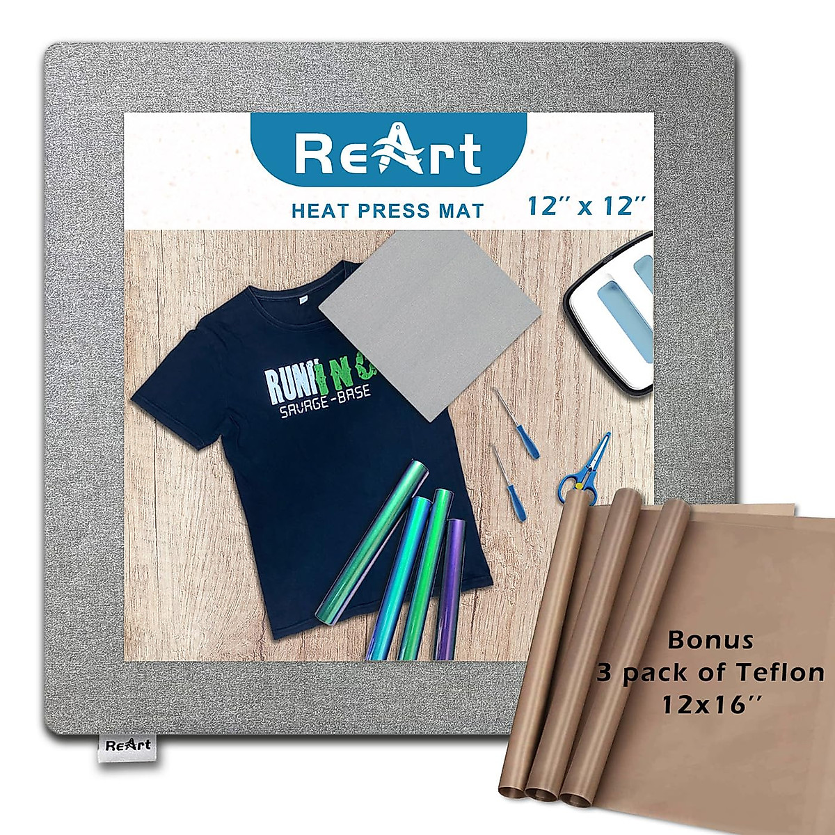 Easy Heat Press Mat 12x12 with Teflon Sheets 12x16 Inch 3 Pack