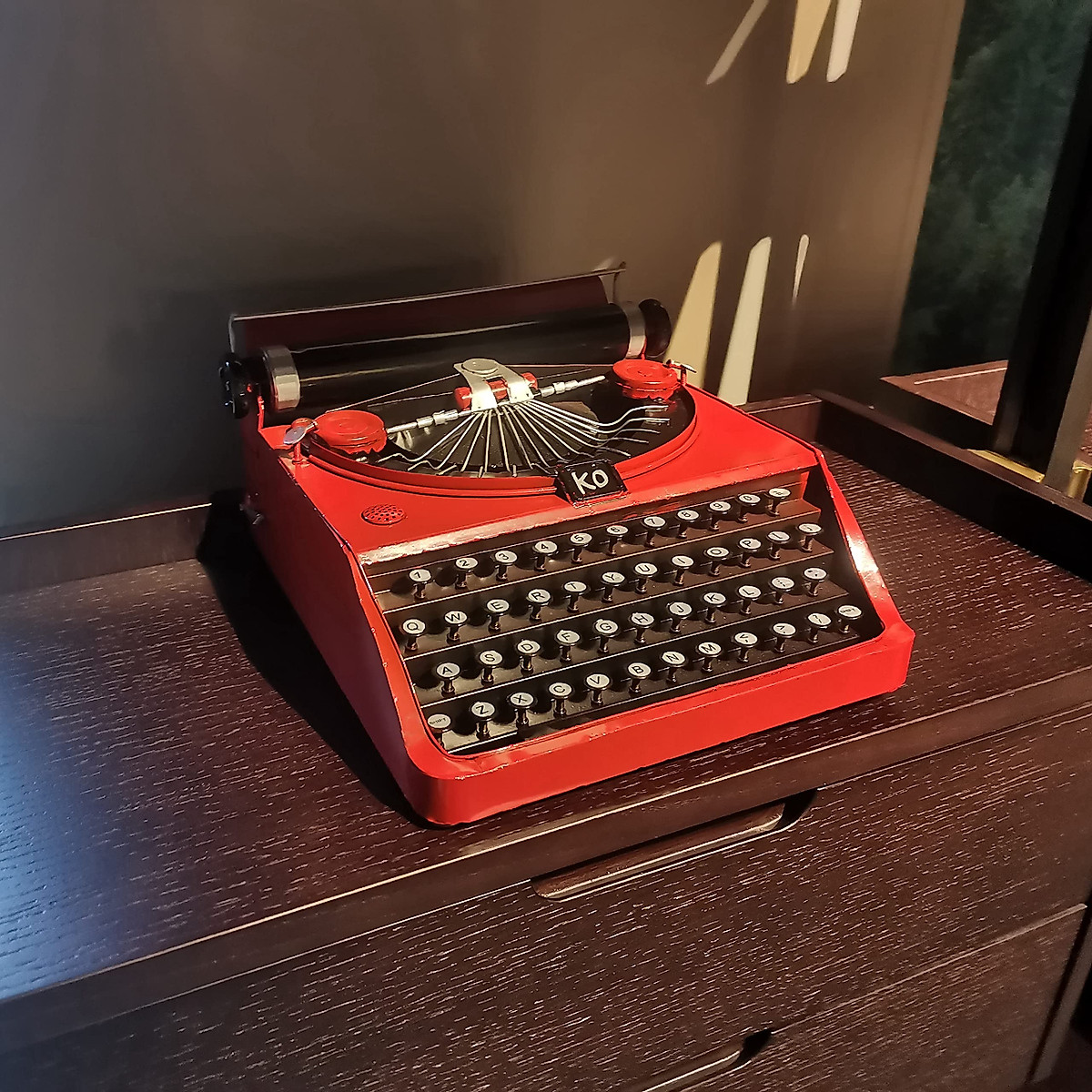 TRABEATOGA Typewriter Model Vintage Tin Antique Retro Manual Typewriter Model Ornament Collectible Figurine Photo Prop for Home Decor 11.6'' Long