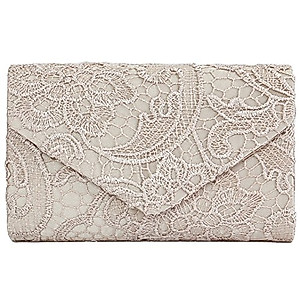 U-Story Womens Floral Lace Satin Evening Envelope Clutch Bridal Wedding Handbag Purse (Champagne)