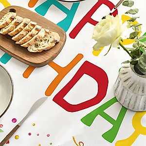 Horaldaily Birthday Tablecloth 60x84 Inch Rectangular, Happy Birthday Ballon White Washable Seasonal Table Cover for Party Picnic Dinner Decor