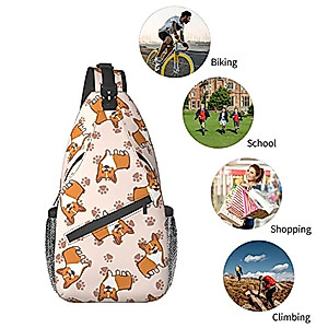wzialfpo Cartoon Corgi Sling Bag Rope Crossbody Shoulder Bags Fashion Chest Daypack For Men Women Hiking Travel Runner Biking Climbing