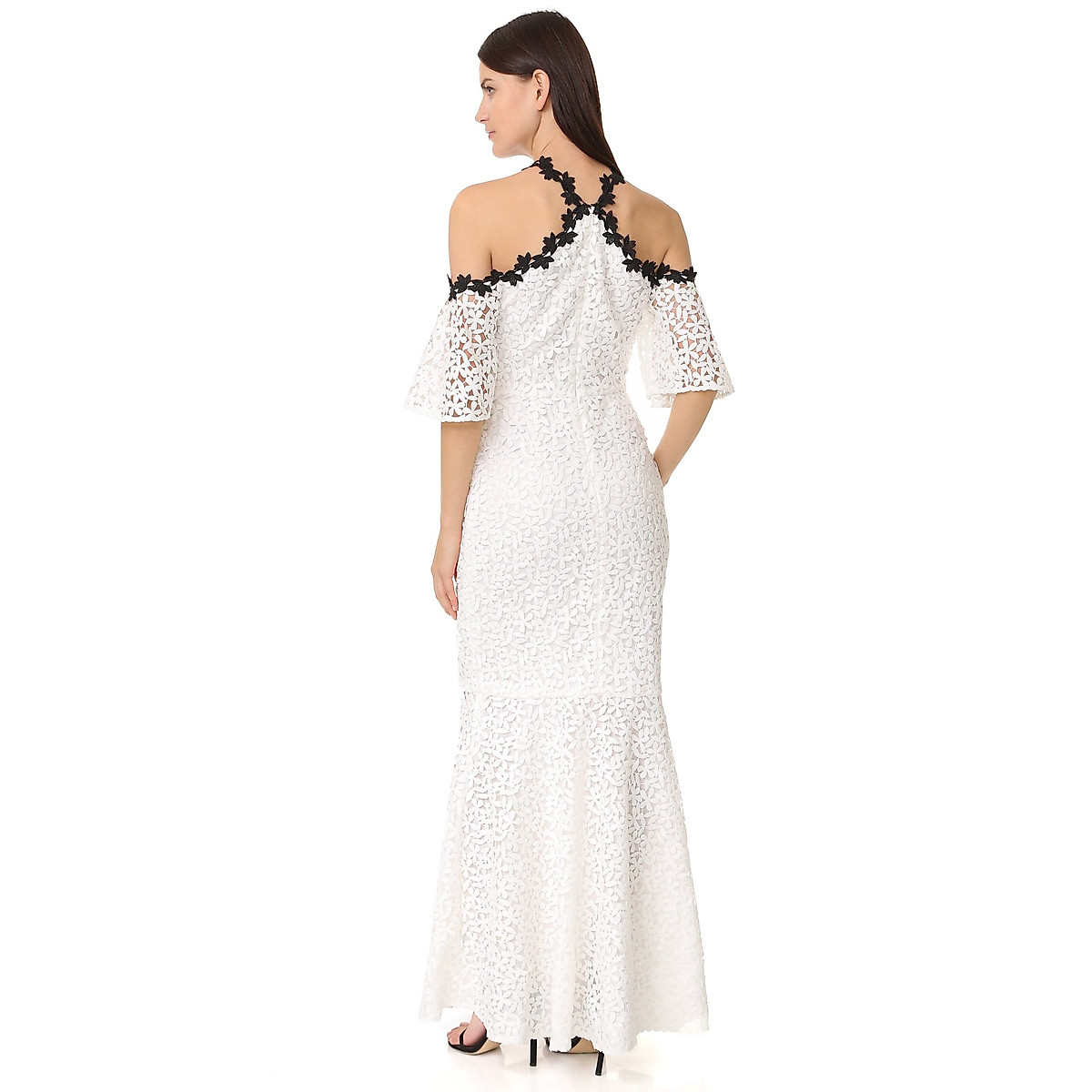 Jill Jill Stuart Women's Long Lace Gown, Off White/Black, 4