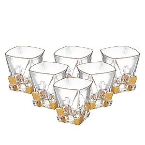 Barski - European Quality Glass - Crystal - Set of 6 - Square Shaped - Double Old Fashioned Tumblers - DOF - Tumbler is 11.7 oz. - with Matte Gold Ice Cubes Design - Glasses are Made in Europe