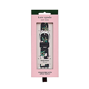 Kate Spade New York Silicone Band for 38/40/41mm Apple Watch Series 1-8, Color: Black Floral, Silver (Model: KSS0011)