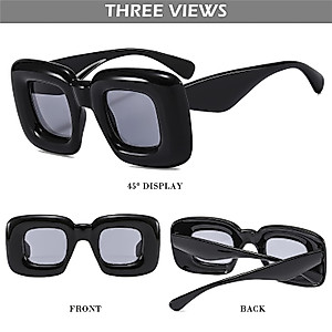 HJSTES Cute Thick Square Sunglasses Women Men Trendy Inflated Hip Hop Frame Y2K Glasses Funny Shades(Black)