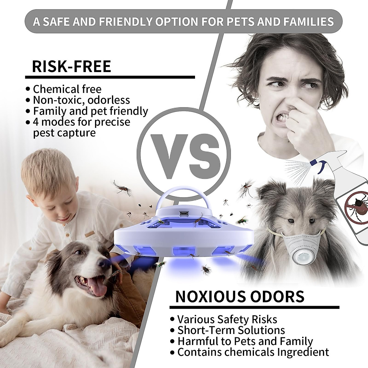 Frogoom 2 Packs Flea Traps for Inside Your Home with 6 Sticky Pads, Flea Light Traps Kills Fleas in House, Hanging Flea Lamp with USB Cable Pest Control for Bugs Moths Gnats Indoor and Outdoor