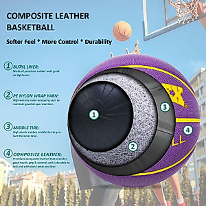 PATTONLEX Basketball Womens Size 6 28.5 Girls Basketball Ball Composite Leather Cover for Indoor Outdoor Basketball Game Or Traning （Purple）