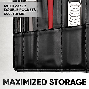 Chef’s Knife Roll bag – Waxed Canvas Cutlery Knives Holders Protectors With 6 Double Slots, Home Kitchen Cooking Tools And Utensils Wrap Bag Wallet, Portable Chef Knife Cases, Travel Tool Roll Pouch