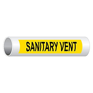 ComplianceSigns.com Sanitary Vent (Black Legend On Yellow Background) Pipe Label Decal, 12x2.5 in. 50-Pack Vinyl for Pipe Markers Pipeline/Utility