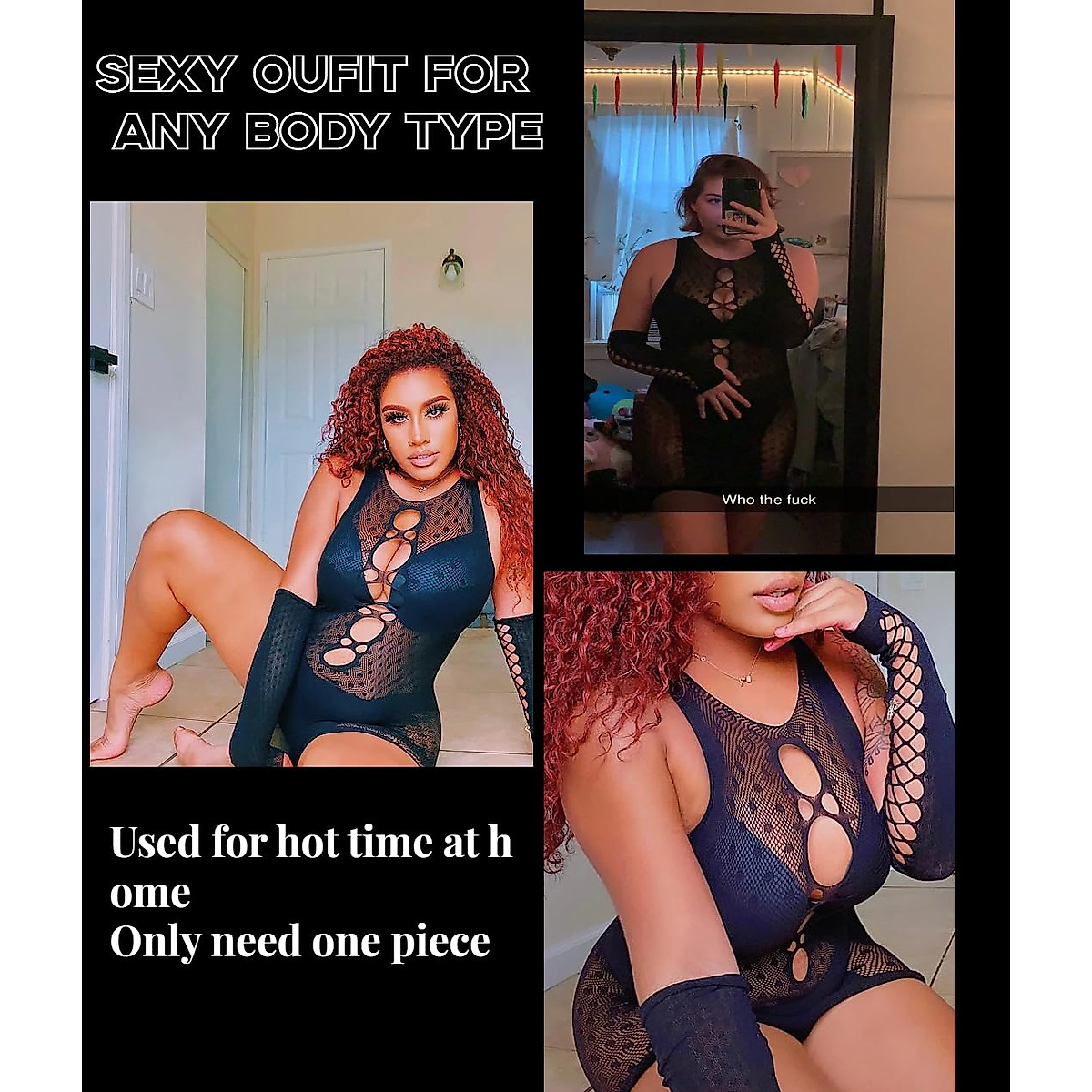 DIANIOVS Women's Sleeve Net One-piece Babydoll Princess Dress Lingerie Black