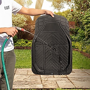 CAT® Detachable Deep Dish Car Floor Mats w/ Removable Carpet Liner - Universal Fit for SUVs Trucks Sedans Washable Easy-Clean Automotive Floor Liners Heavy Duty All Weather Non-Slip Comfort - Charcoal