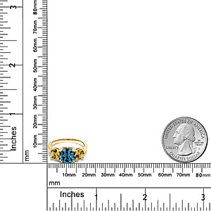 Gem Stone King 18K Yellow Gold Plated Silver London Blue Topaz and Yellow Citrine 3 Stone Engagement Ring For Women (4.10 Cttw, Gemstone November Birthstone, Cushion 8MM, Size 5)