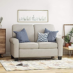 GDFStudio Denise Loveseat, Mid-Century Modern, Minimal, Beige