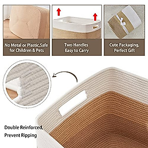 OIAHOMY Cotton Rope Basket 71L - Blanket Basket Living Room,Kids Woven Basket with Handle, Nursery Storage Basket ,Baby and doy Toy Baskets Bin, Gradient Yellow