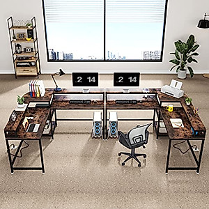 TIYASE L Shaped Desk with Power Outlet and USB Port, 59 in L-Shaped Computer Corner Desk with Storage Shelves, Home Office Desk Workstation with Monitor Stand, Tower Shelf, Rustic Brown
