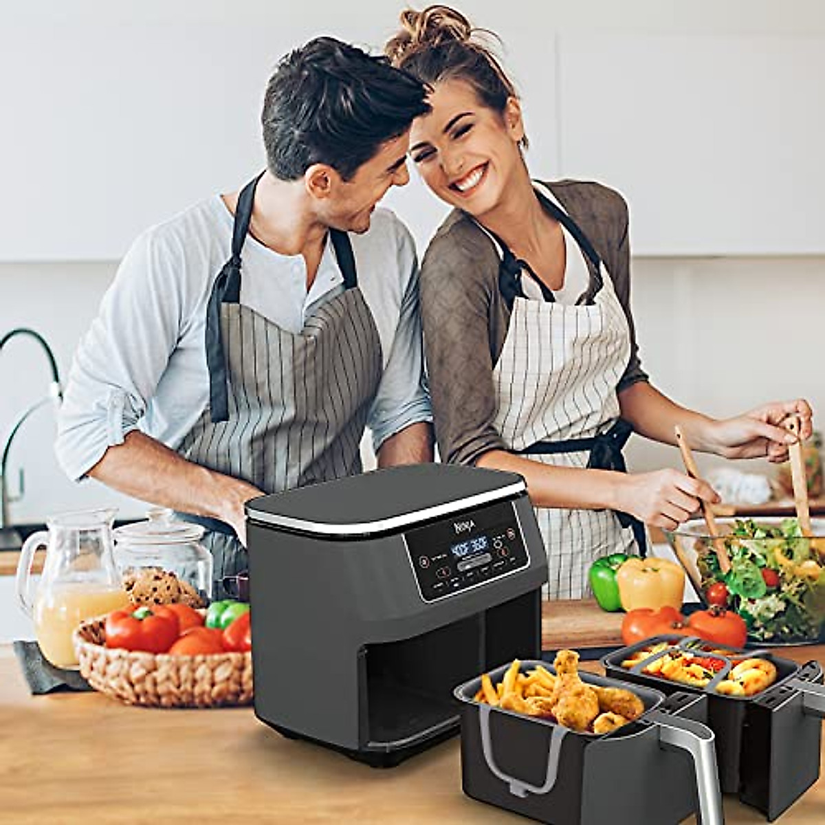 10QT Air Fryer Silicone Liners for Ninja，2Pcs Rectangular Airfryer Silicone Accessories Long Handle, Reusable Airfryer Pot Replacement Baking Tray Basket for Ninja DZ401 DZ550 Foodi 10 Quart