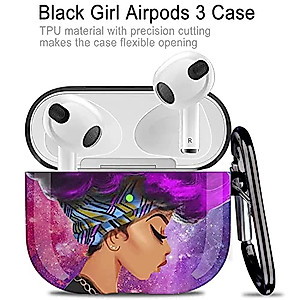 Airpods 3rd Generation Case (Not Fit Pro) - Wonjury Afro African American Protective Hard Airpods 3 Case Cover Women Girls with Keychain for Apple Airpod Gen 3 (2021) Charging Case, Hair Girl