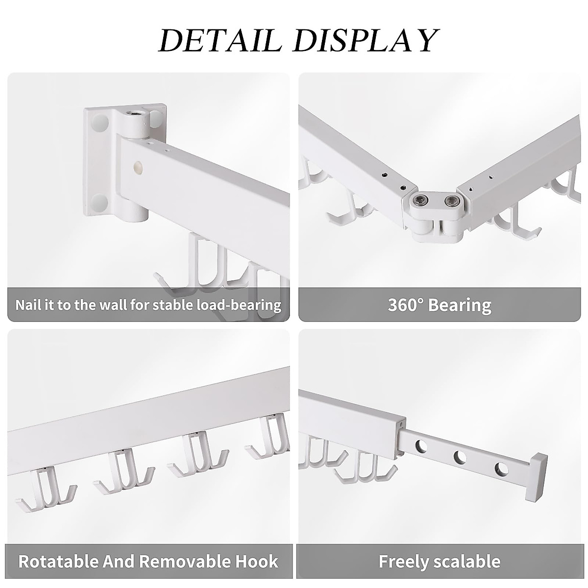 RFOUO Wall Mounted Clothes Drying Rack,Drying Rack Clothing Wall Mounted with foldable features(Tri-Fold),Space Saver,Wall Mounted Drying Rack for Laundry Balcony Bathroom (White)