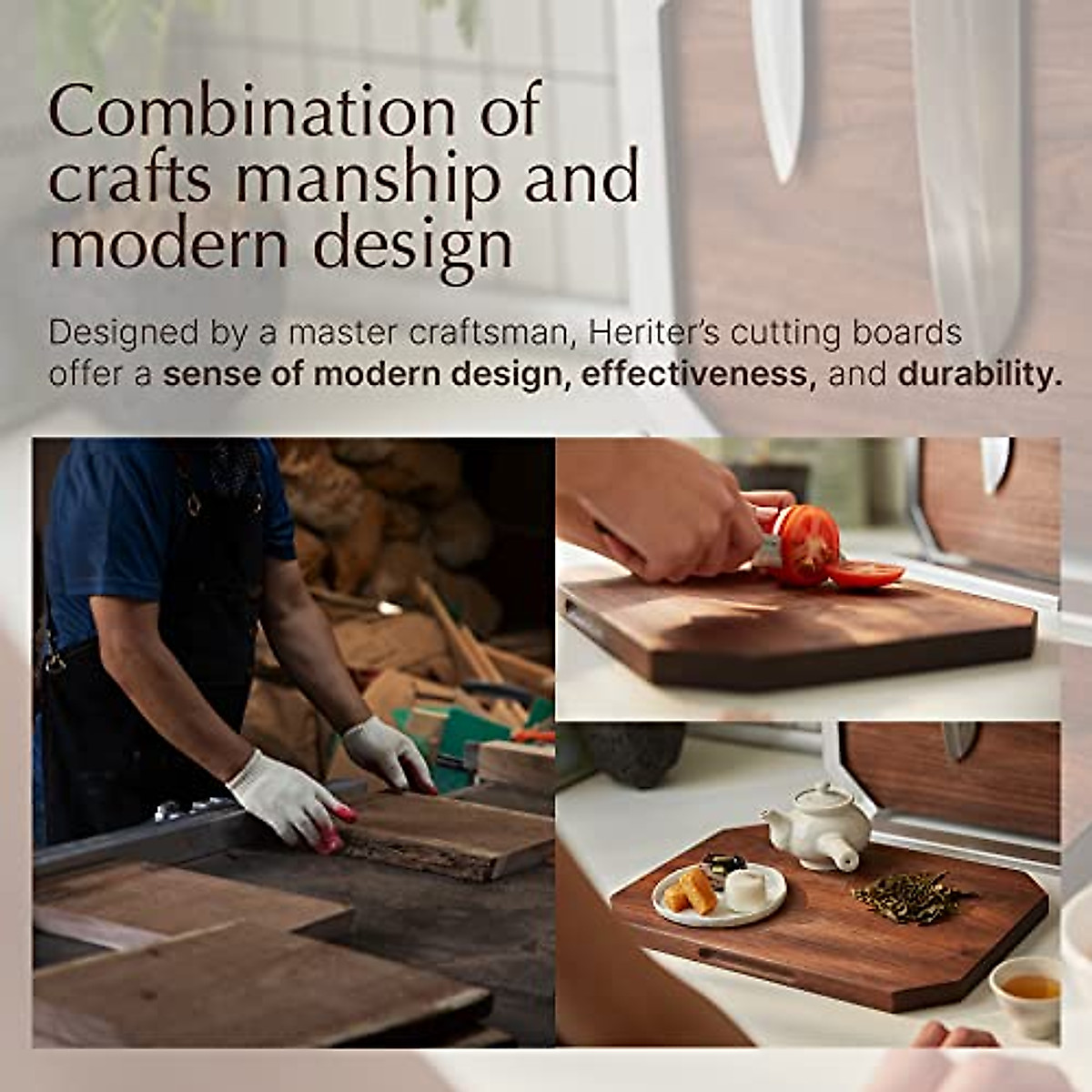 Heriter I Solid Walnut Octagonal Wood Cutting & Serving Board with Stainless Steel Stand/Frame I Modern kitchen I Clean up kitchen I wood cutting boards x 1, Magnetic Stainless Steel Stand x 1